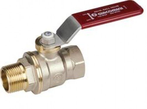 Kugelhahn mit rotem Hebelgriff PN 30 1" IG/AG (R914L1) - , Messing vernickelt - Hahn Großhandel ...